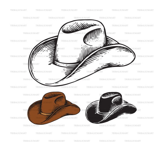 Cowboy Hat Vintage Engraved Vector Illustration hand Drawn | Etsy
