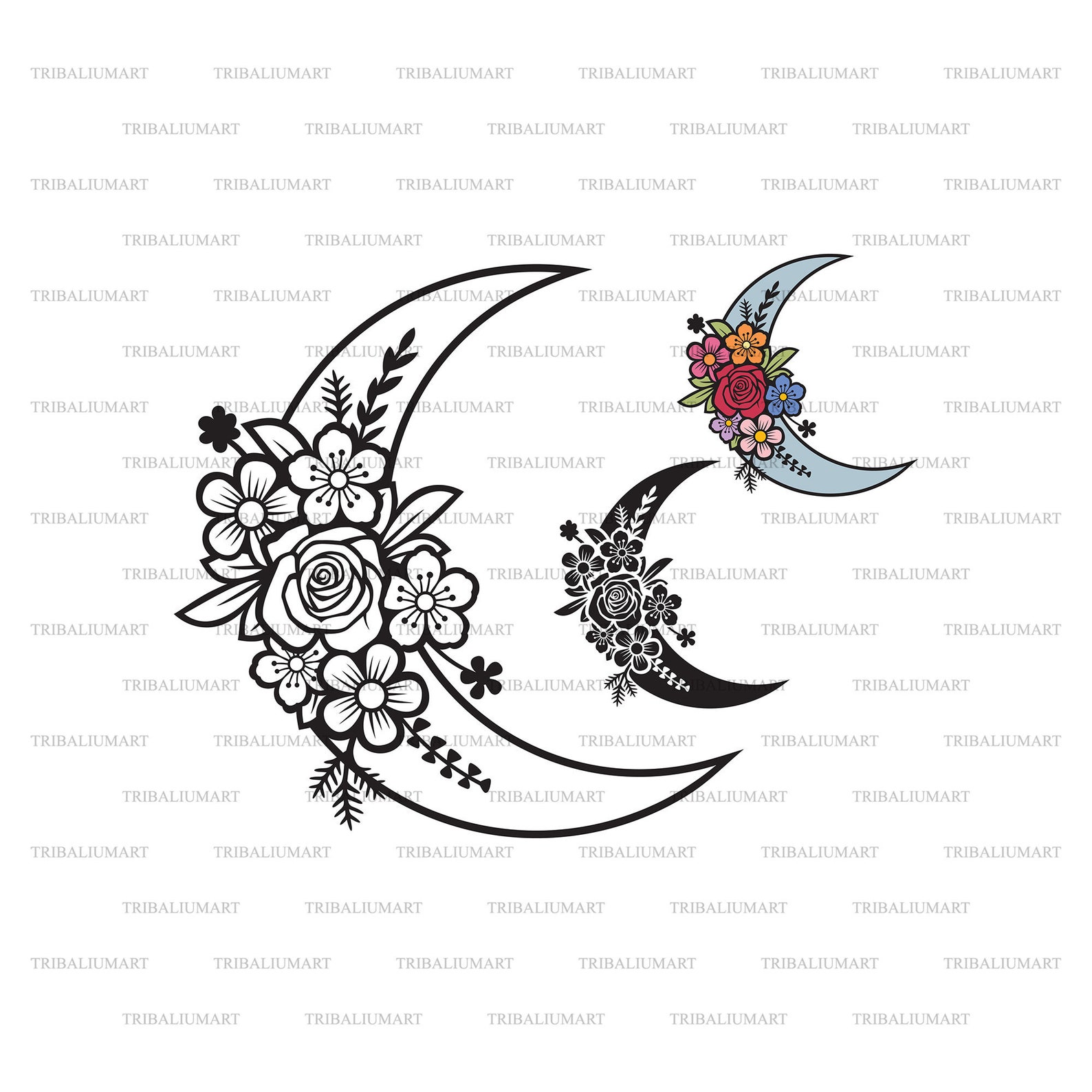 Floral Moon celestial Flowers Crescent in Boho Style. Cut - Etsy