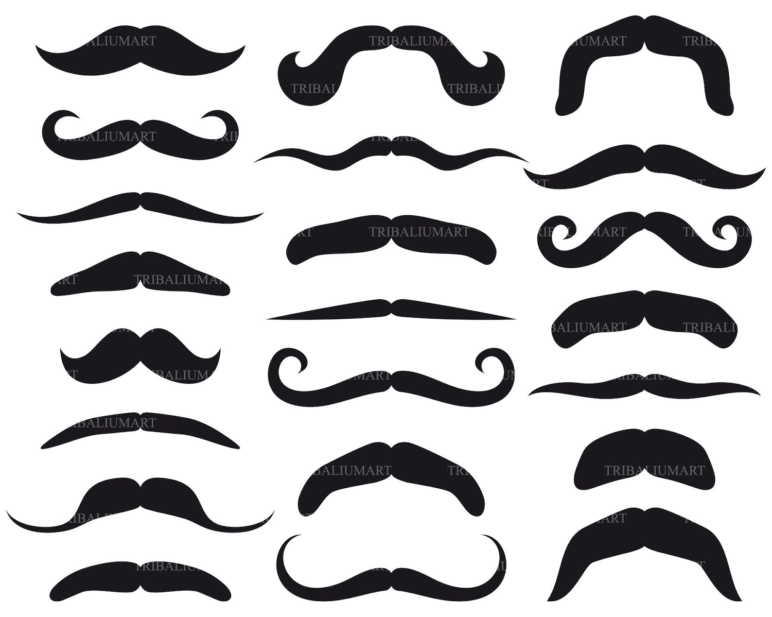 Set of Mustache Icons. Cut Files for Cricut, Clip Art Silhouettes (eps ...