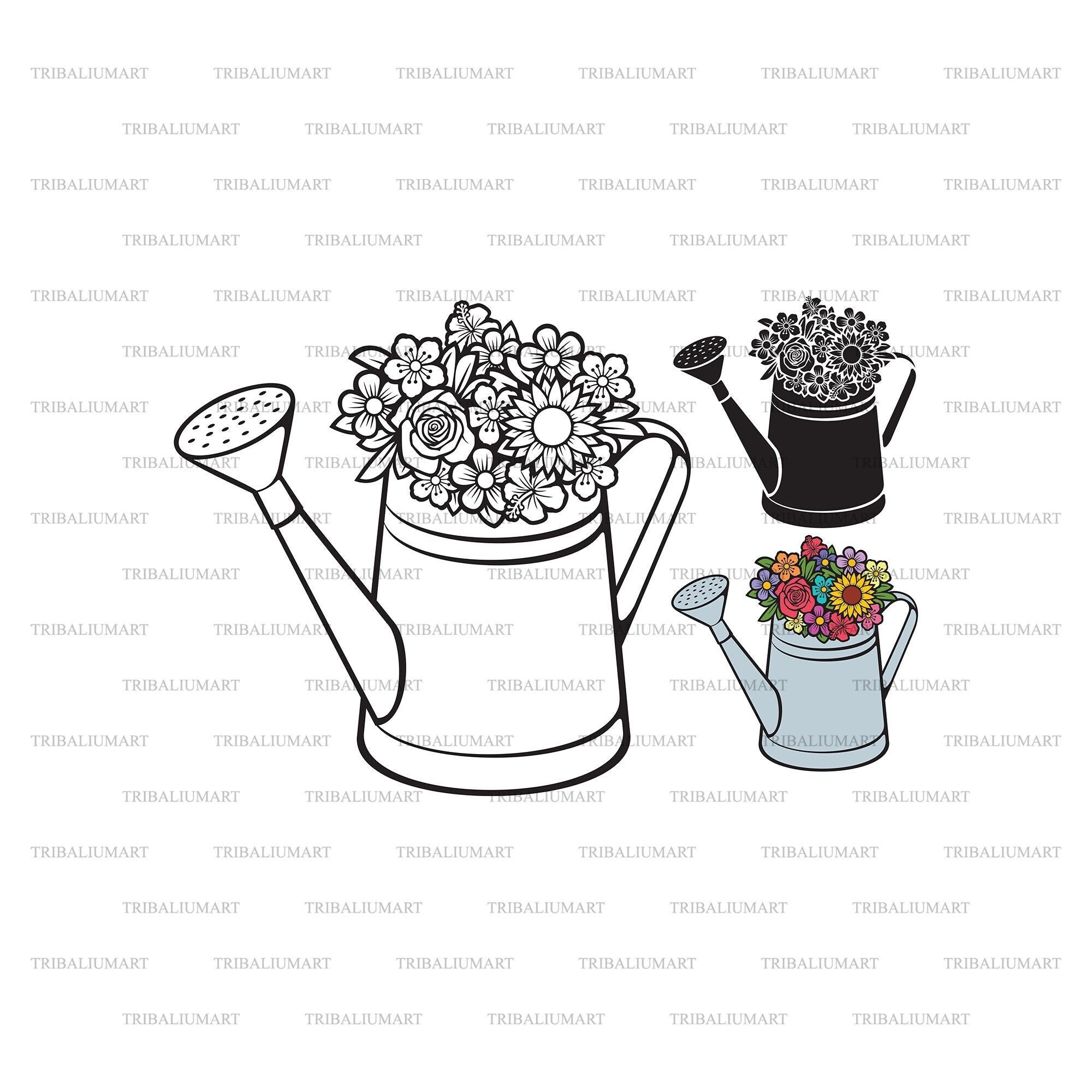 Watering Can With Flowers. Cut Files for Cricut. Clip Art Silhouettes ...