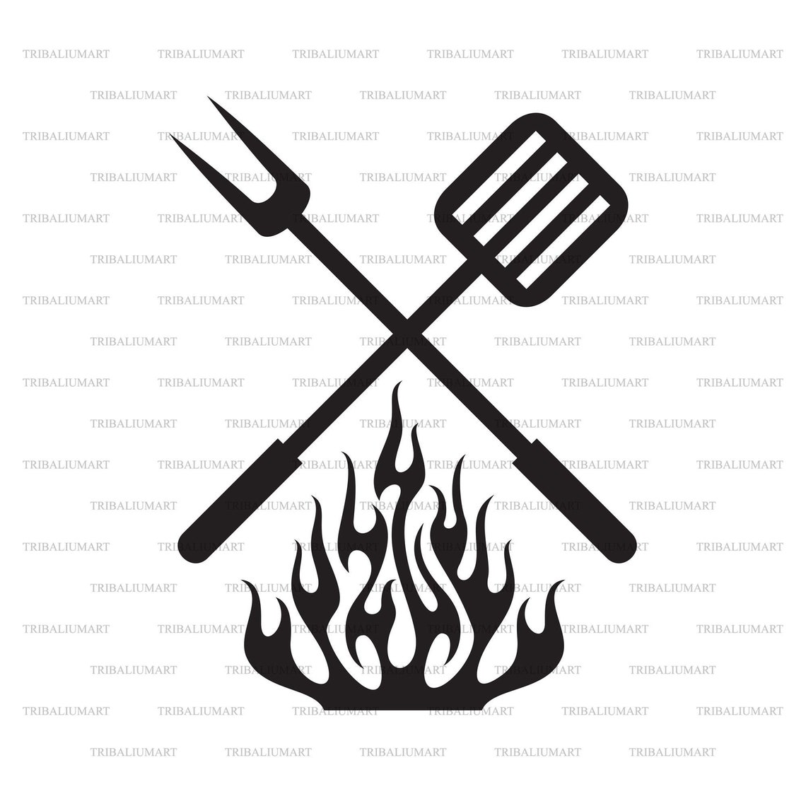 Grill Design - Barbecue. Crossed Spatula and Fork With Fire. Cut Files ...