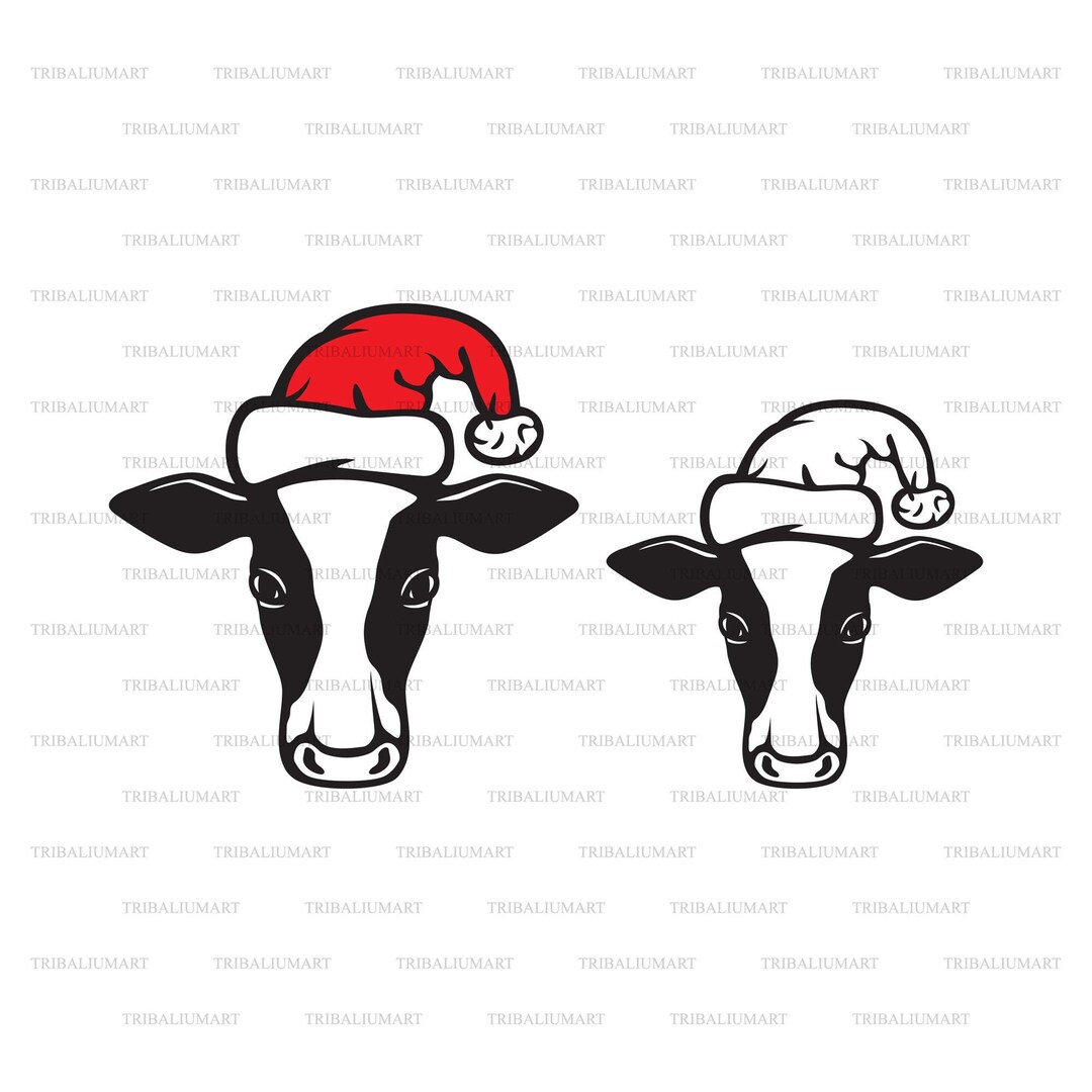 Cow and Santa Claus Hat (christmas Design). Cut Files for Cricut, Clip ...