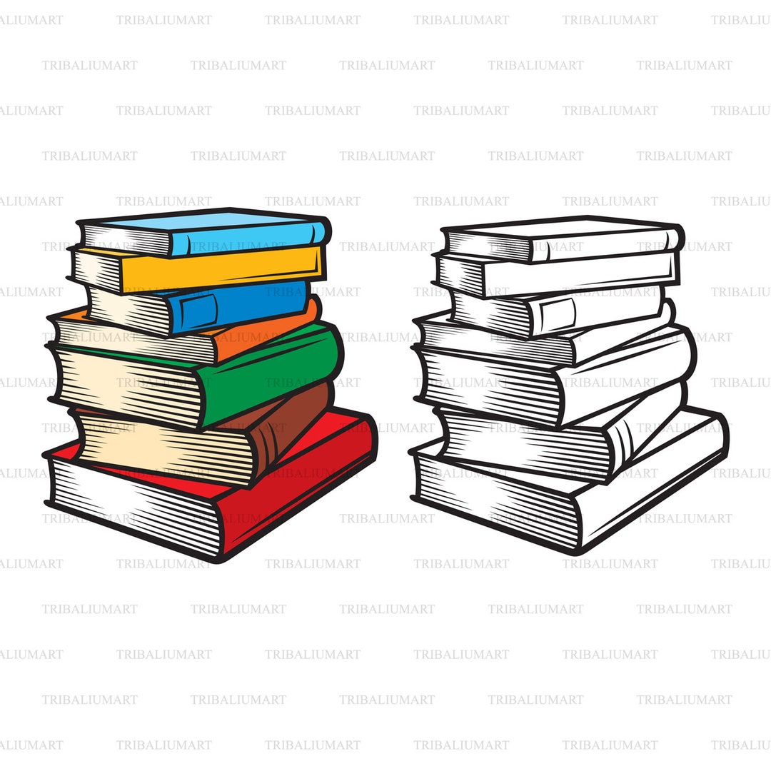 Stack of Books. Cut Files for Cricut. Clip Art (eps, Svg, Pdf, Png, Dxf ...