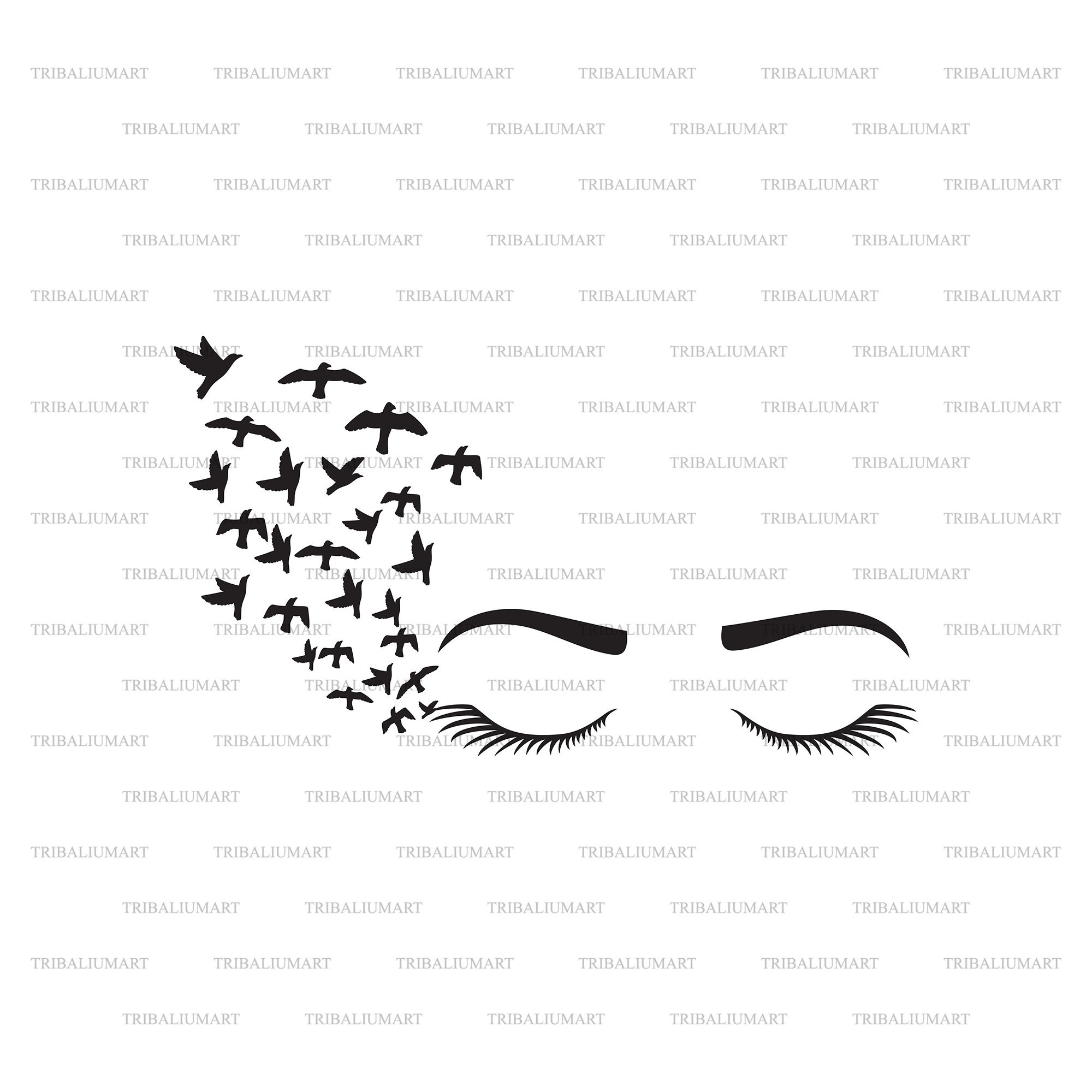 Woman Eyelashes and Eyebrow With Flock of Flying Birds. Cut - Etsy