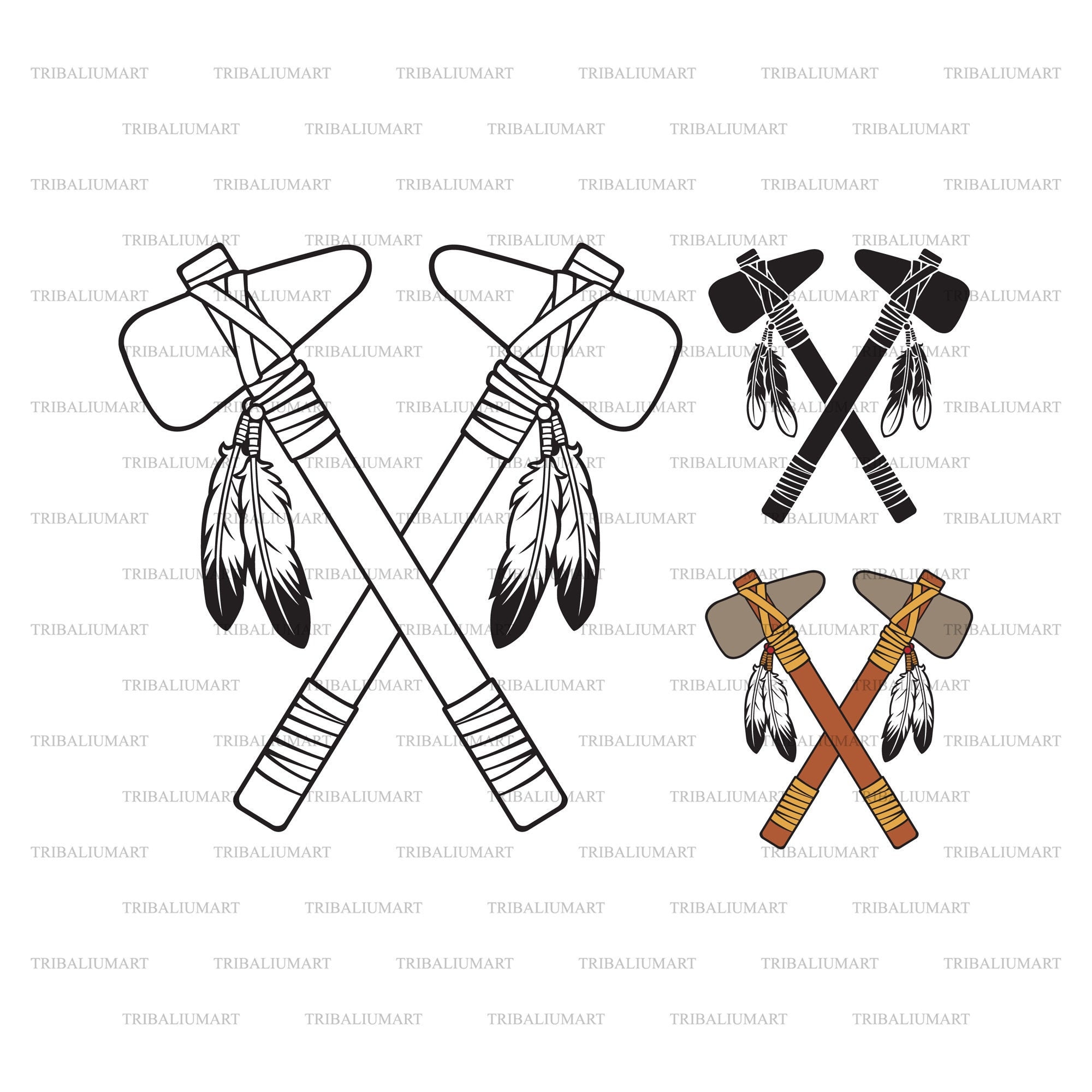 Native American Indian Warrior Axes. Crossed Tomahawks. Cut Files for ...