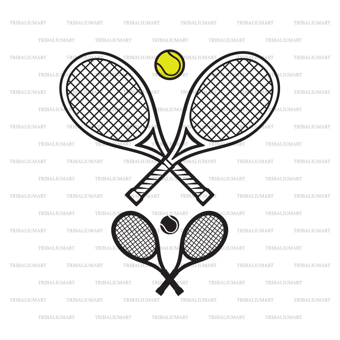 Crossed Tennis Rackets. Cut Files for Cricut. Clip Art Silhouettes (eps ...