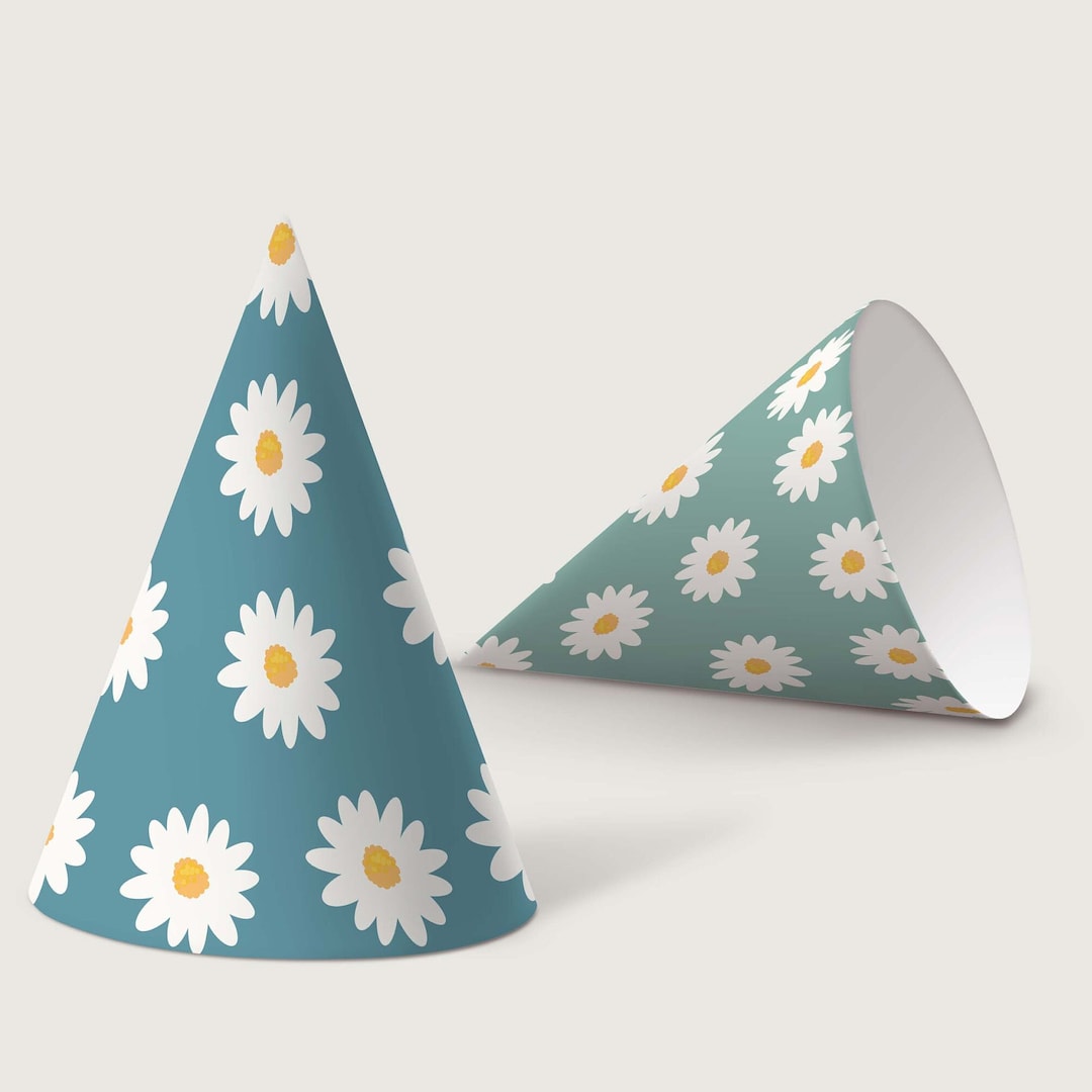 Rainbow Retro Flower Power Daisy Floral Groovy Birthday Party Hats Kids ...