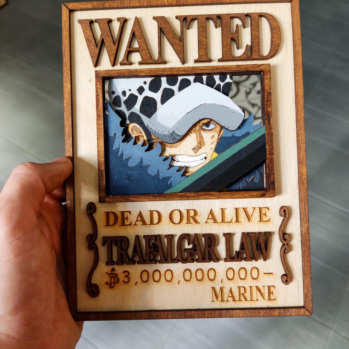 Wooden Wanted Poster Trafalgar D. Water Law - Etsy