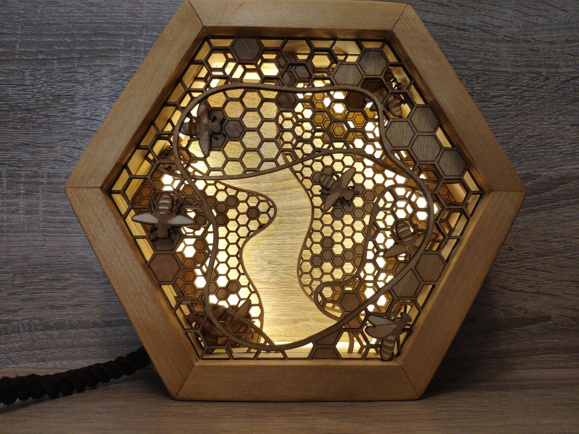 Honeycomb, Hexagon Wooden Shadow Box, Bees, Bedroom, Living Room ,mid ...