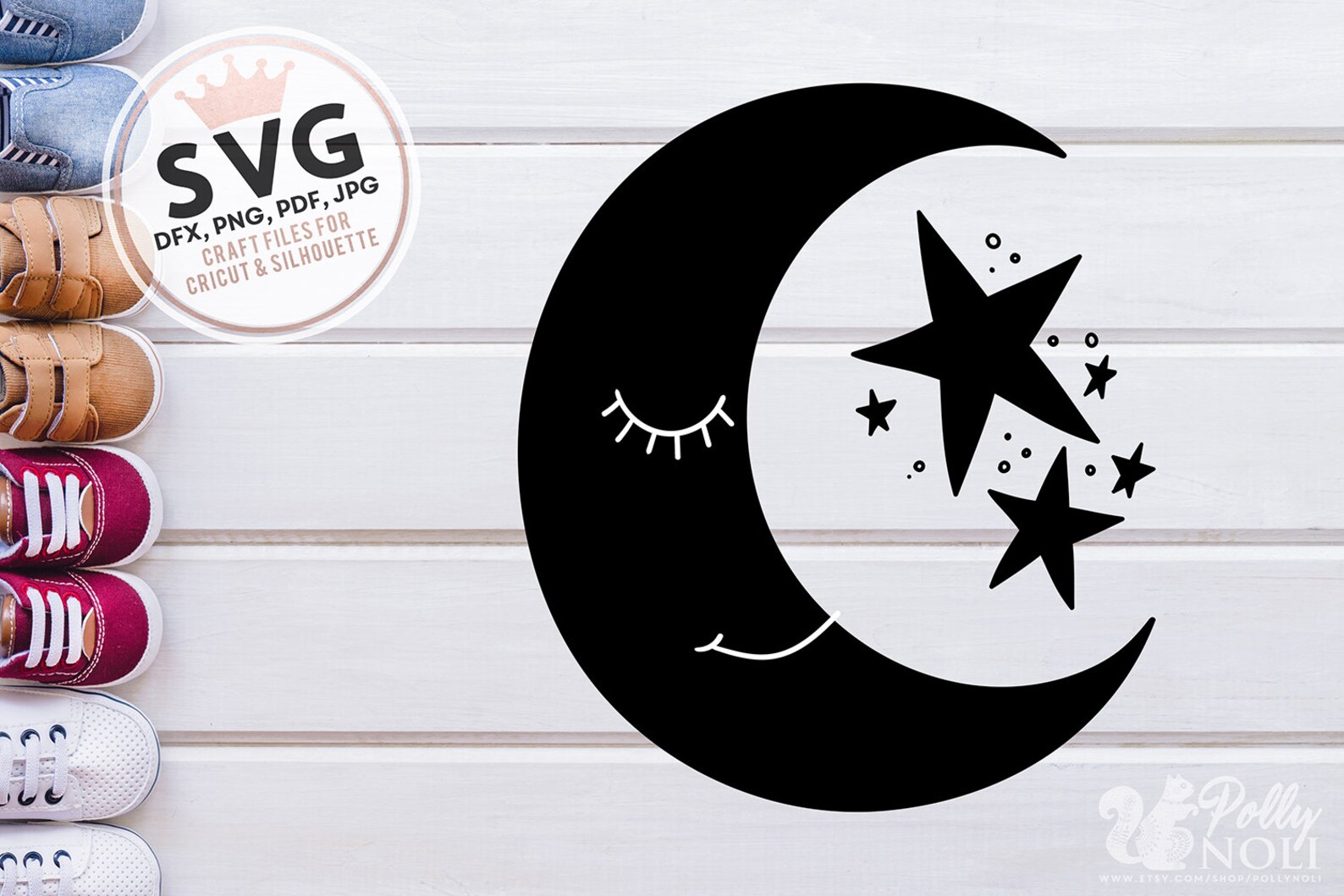 Moon And Stars Svg Cut Files For Silhouette Cricut Design Etsy