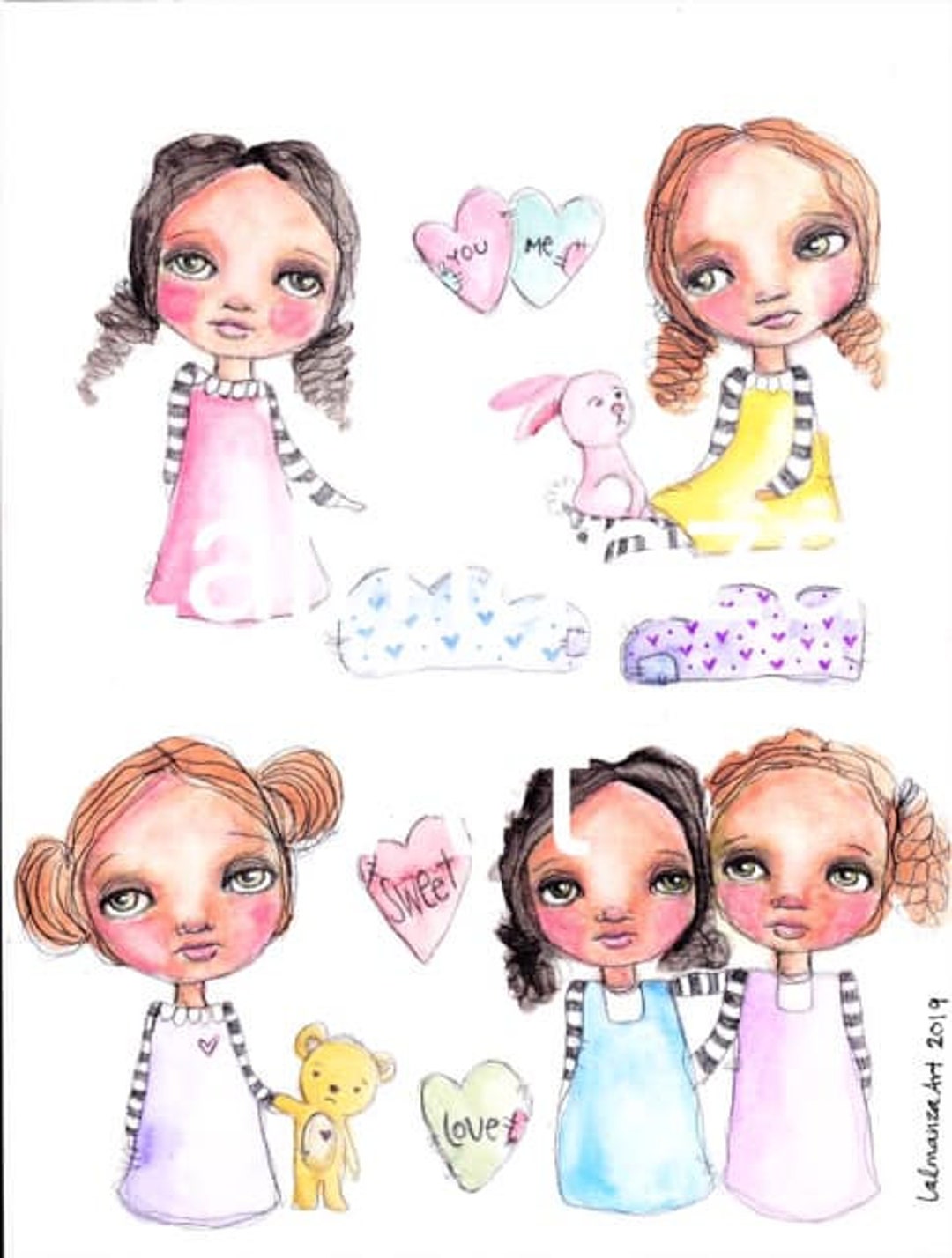 Quirky Girls Printable Collage Sheet Pastels - Etsy