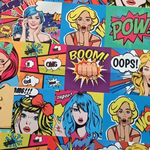 Pop Art Comic Art Book Print Fabric Woman Man Print - Etsy