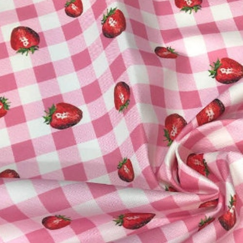 Pink Gingham Strawberry Fabric Pink Gingham by the Yard - Etsy