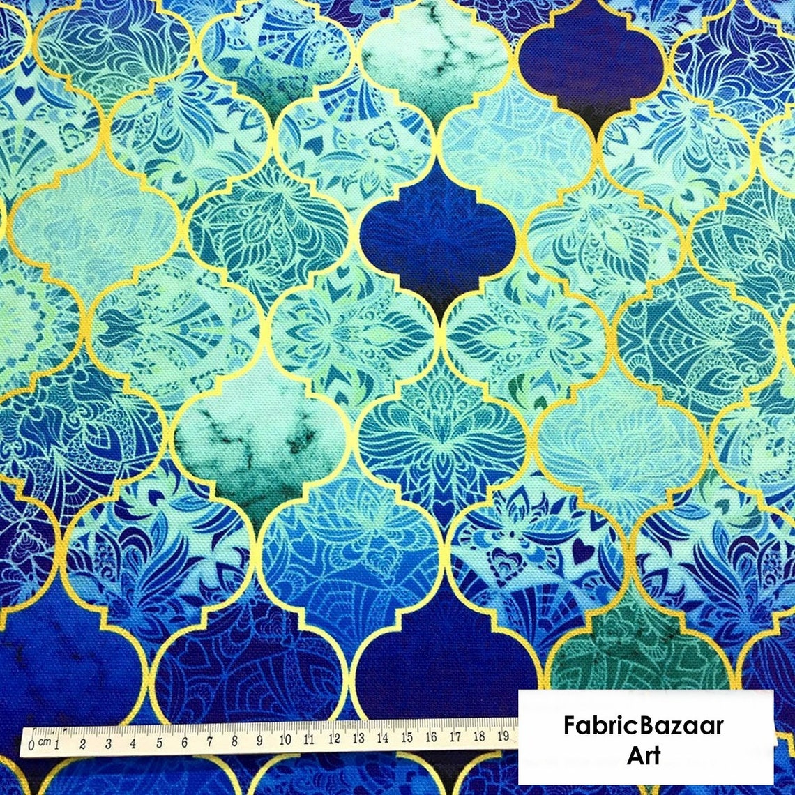 Moroccan by the Yard Upholstery Fabric Blue Turquoise Decor for Curtain ...