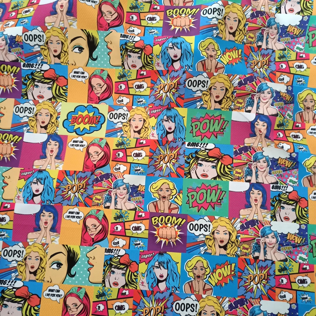 Pop Art, Comic Art Book Print Fabric, Woman Man Print Fabric, Funny Art ...