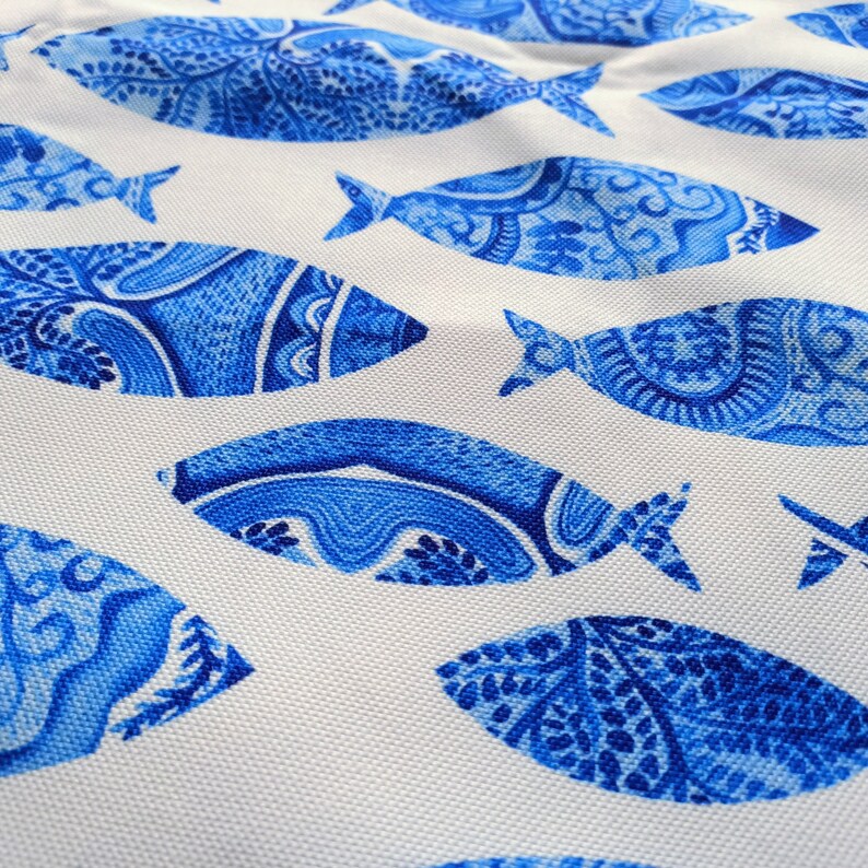 Blue Fish Fabric Fish Print Fabric Upholstery Fabric Hand | Etsy