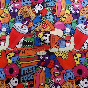 Pop Art, Comic Art Book Print Fabric, Funny Fast Food Chips, Ice Cream ...