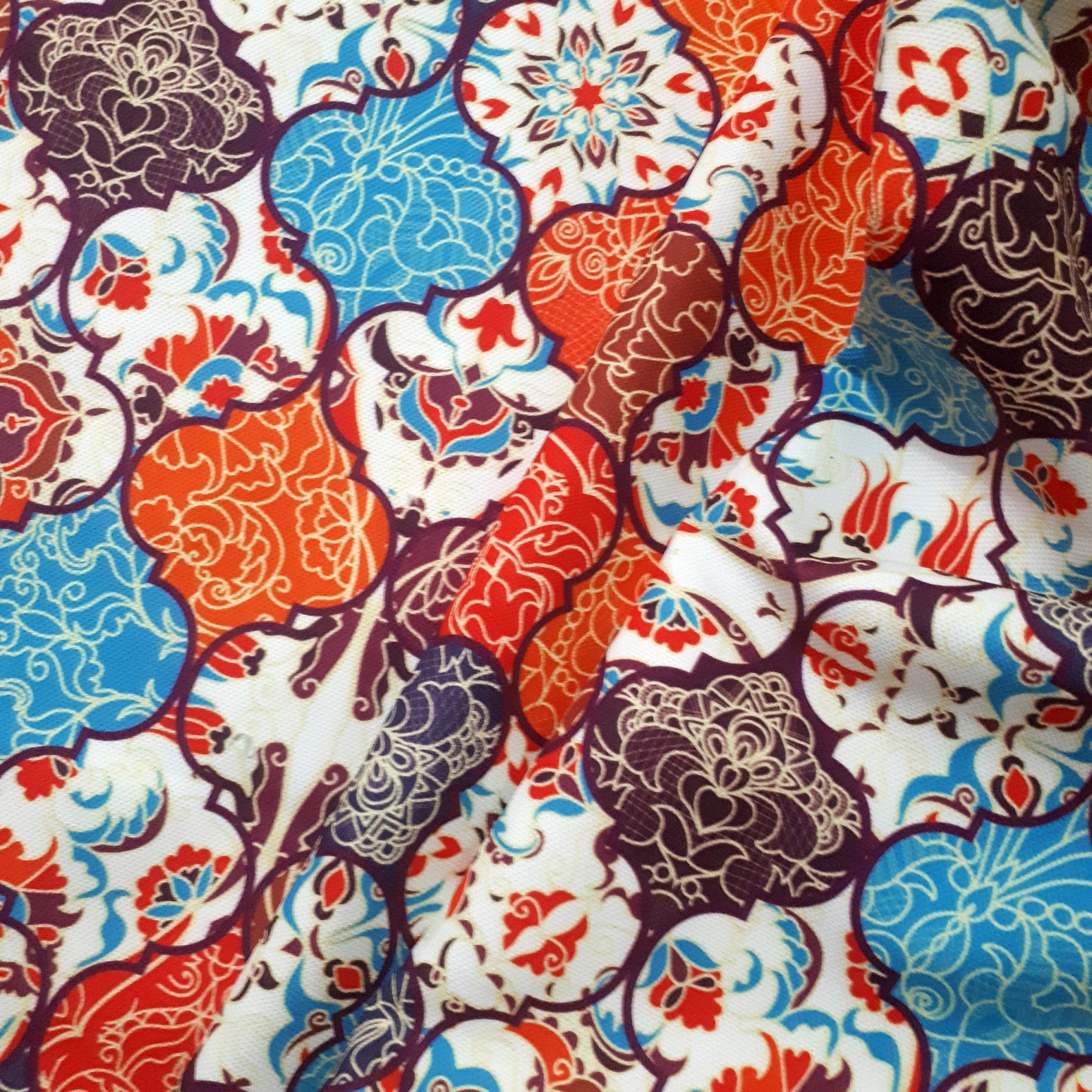 Orange Moroccan Fabric by the Yard Orange Turquoise White | Etsy