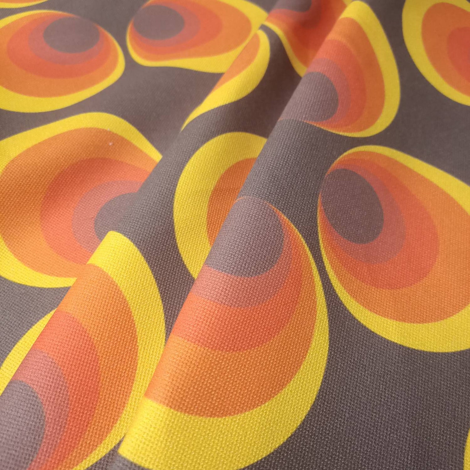 Retro Orange Yellow Fabric, Retro Decor 1960s 1970s, Retro Mid Century ...
