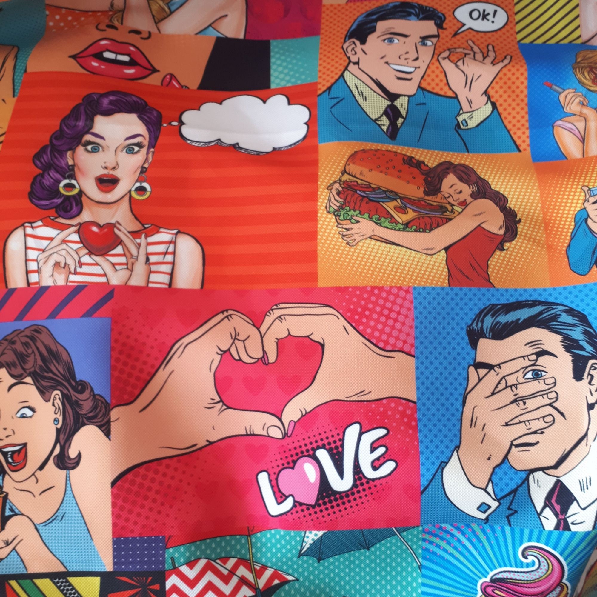Pop Art, Comic Art Book Print Fabric, Woman Man Print Upholstery Fabric ...