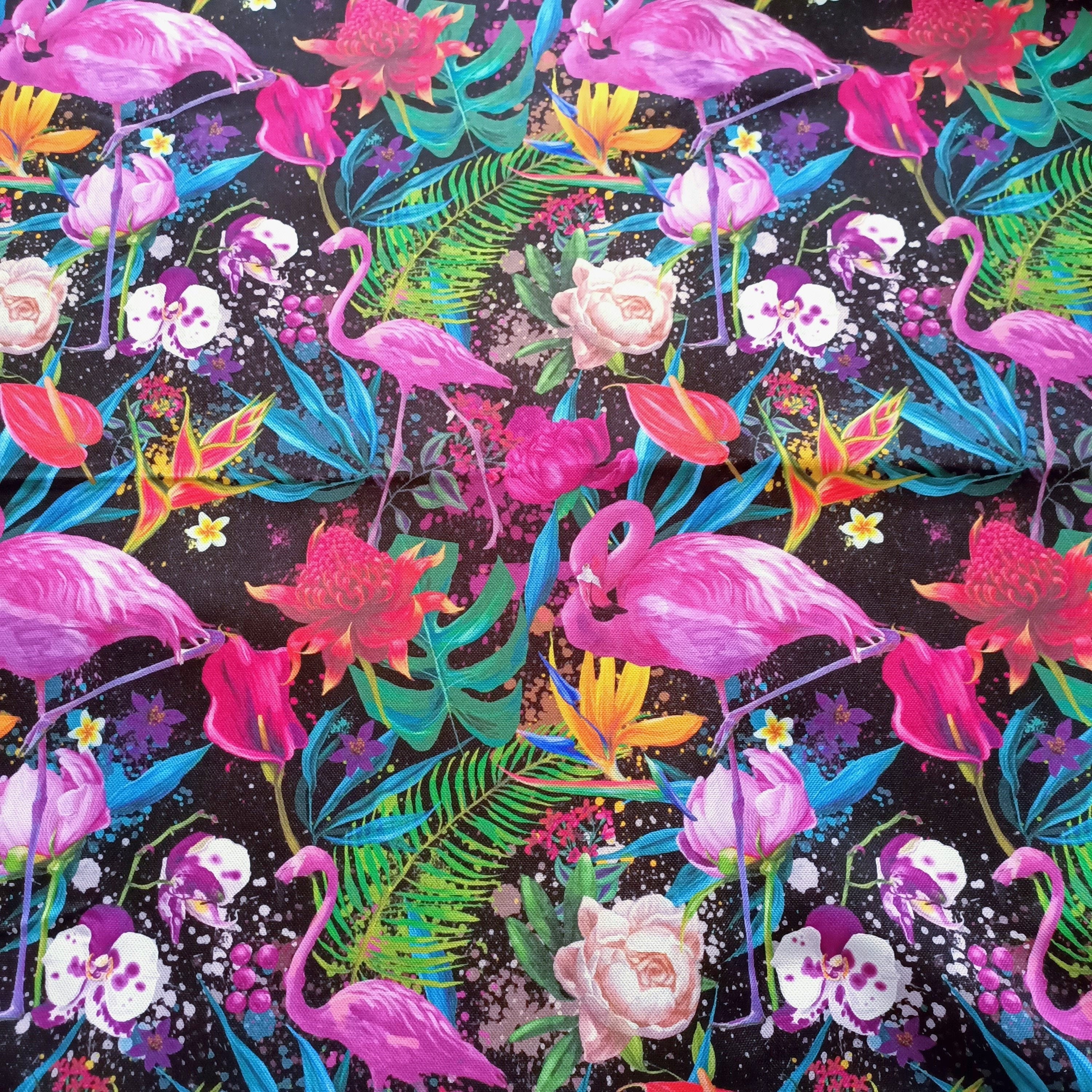 Flamingo upholstery fabric by the yard with orchid flower | Etsy