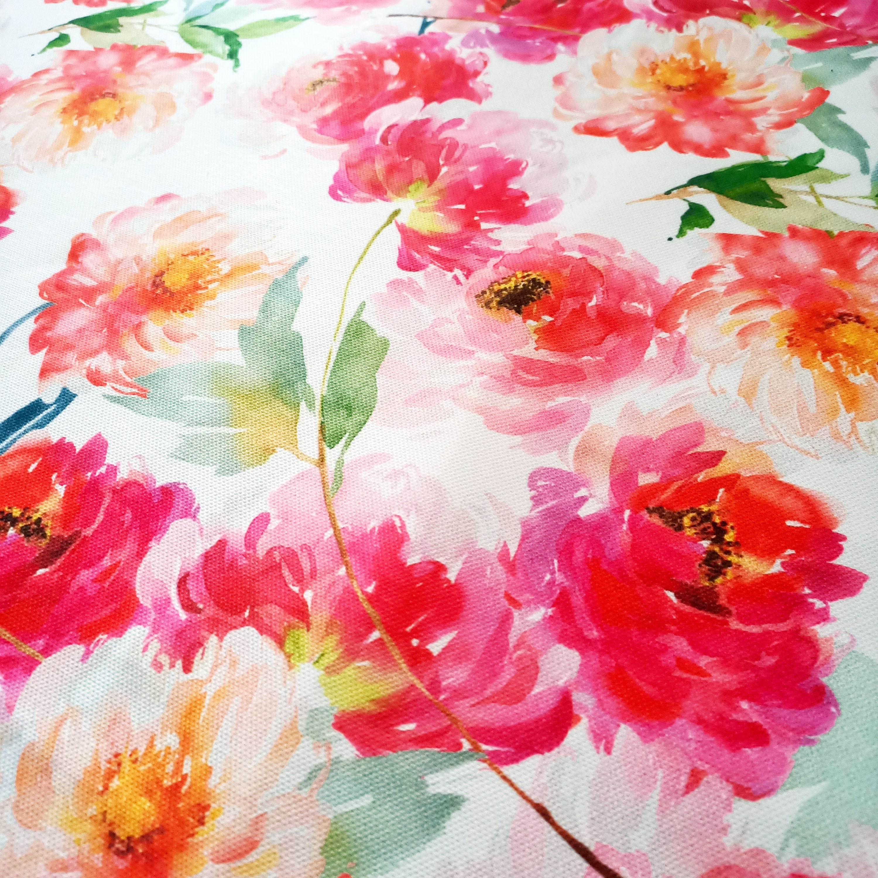 Soft Fuchsia Red Pink Paint Flower Fabric, Peony Floral Upholstery ...