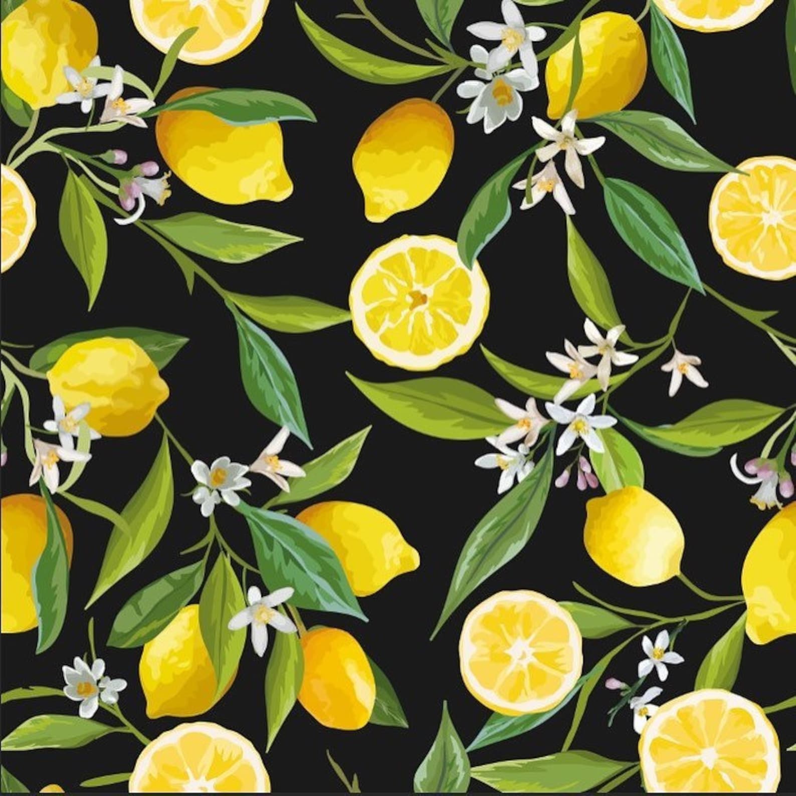 American Country Style Lemon Fruit and Flowers Fabric for - Etsy