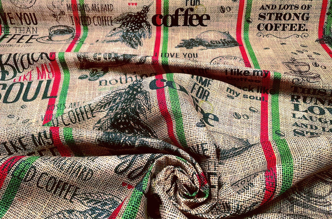 Coffee fabric natural sack print digital fabric by the yard | Etsy