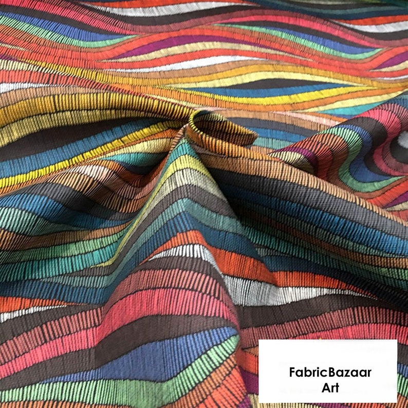 Geometric colorful modern wave pattern fabric abstract print | Etsy