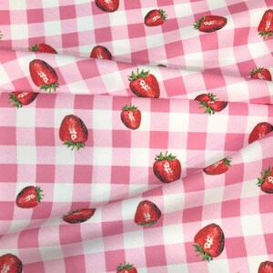 Pink Gingham Strawberry Fabric, Pink Gingham by the Yard, Strawberry ...