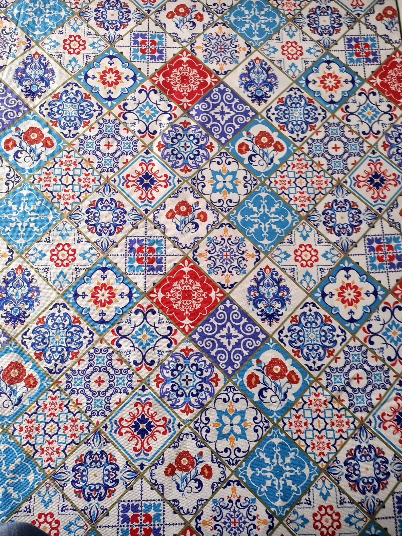Spanish Tiles Print Fabric by the Yard Upholstery Blue White - Etsy
