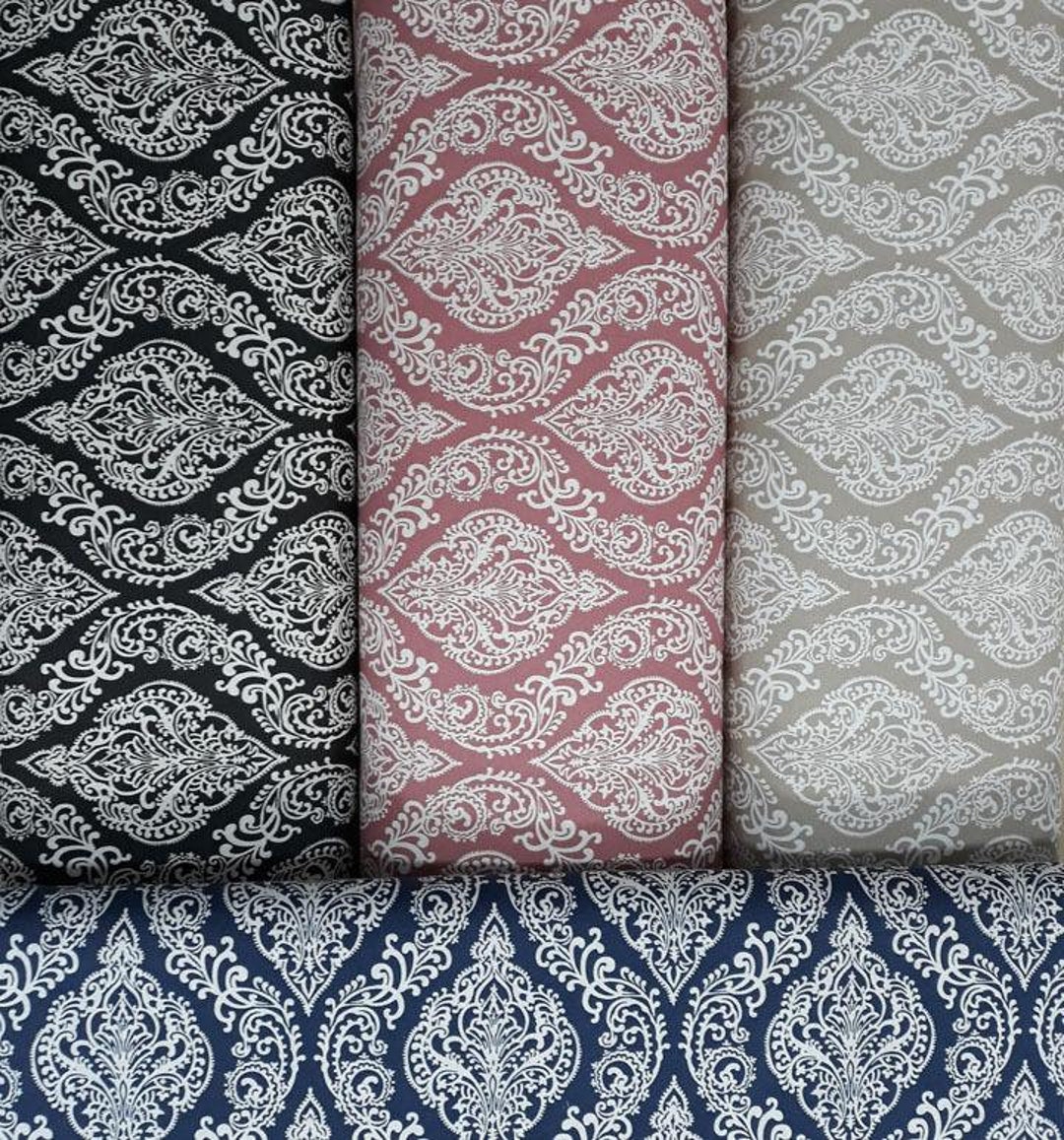 Black Damask Fabric by the Yard Cotton Upholstery Fabric - Etsy