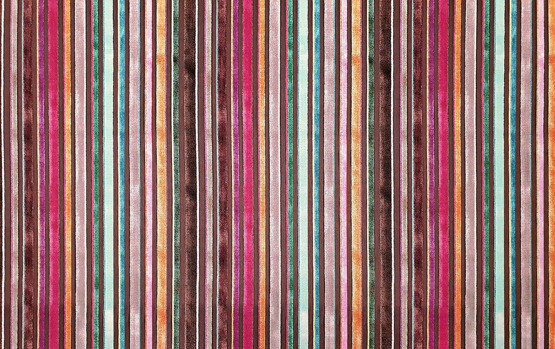 Stripe Velvet Look Upholstery Fabric, Ethnic Fabric, Vintage, Boho ...