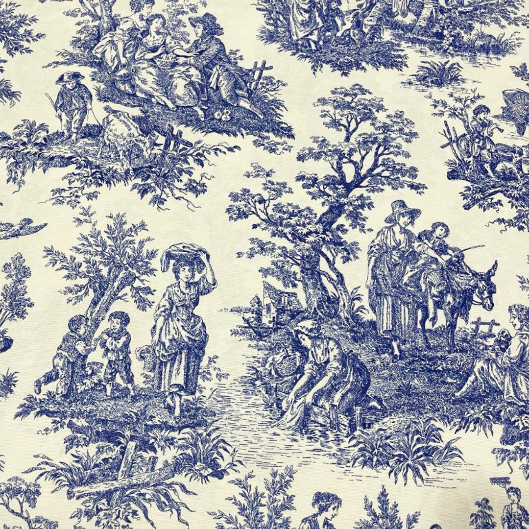 Toile De Jouy Cotton Fabric, Upholstery Fabric, Country Farmhouse ...