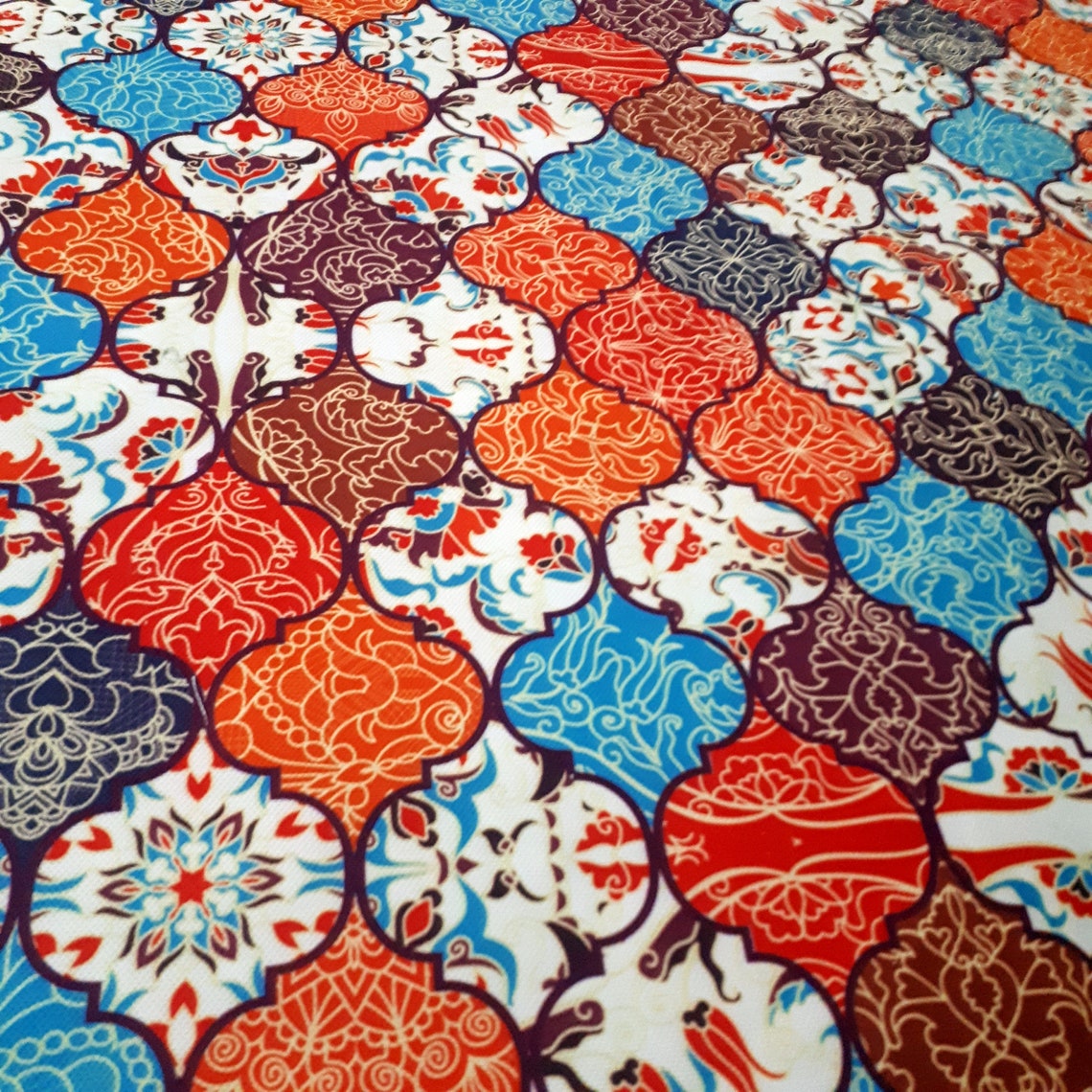 Orange moroccan fabric by the yard orange turquoise white | Etsy