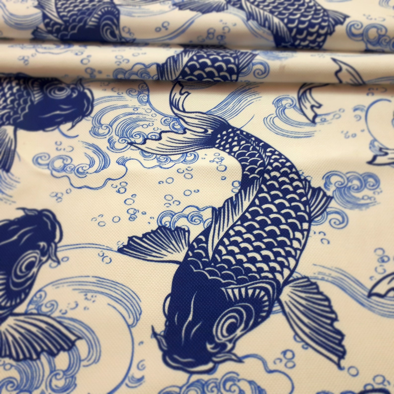 Blue Koi Fish Fabric by the Yard Blue Fish Vintage Swimming - Etsy