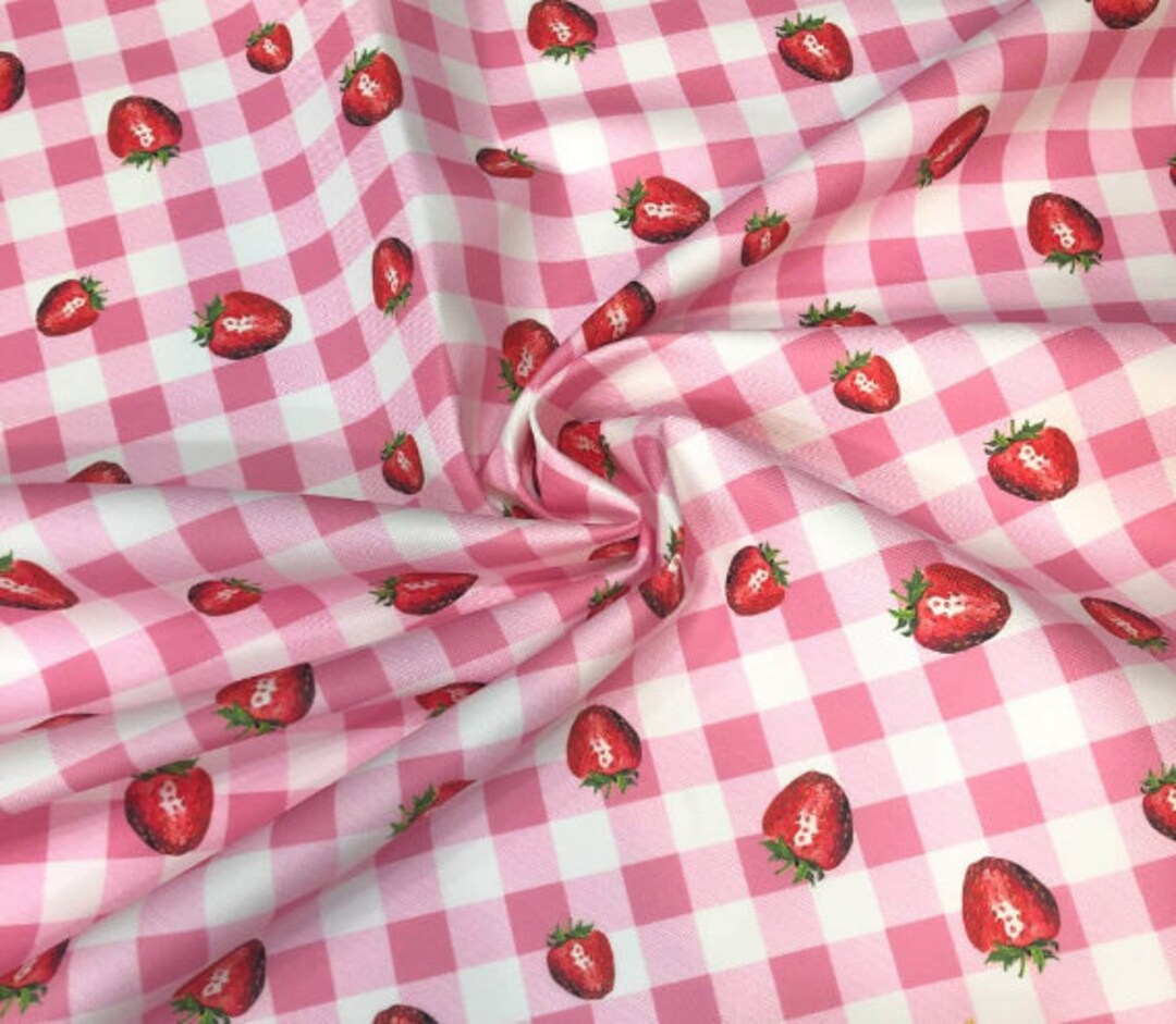 Pink Gingham Strawberry Fabric, Pink Gingham by the Yard, Strawberry ...