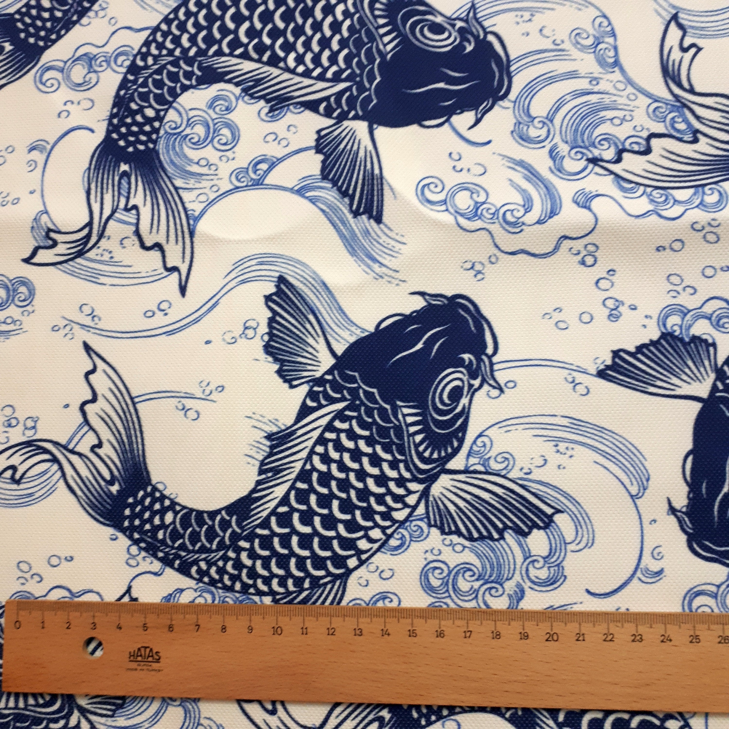 Blue koi fish fabric by the yard blue fish vintage swimming | Etsy