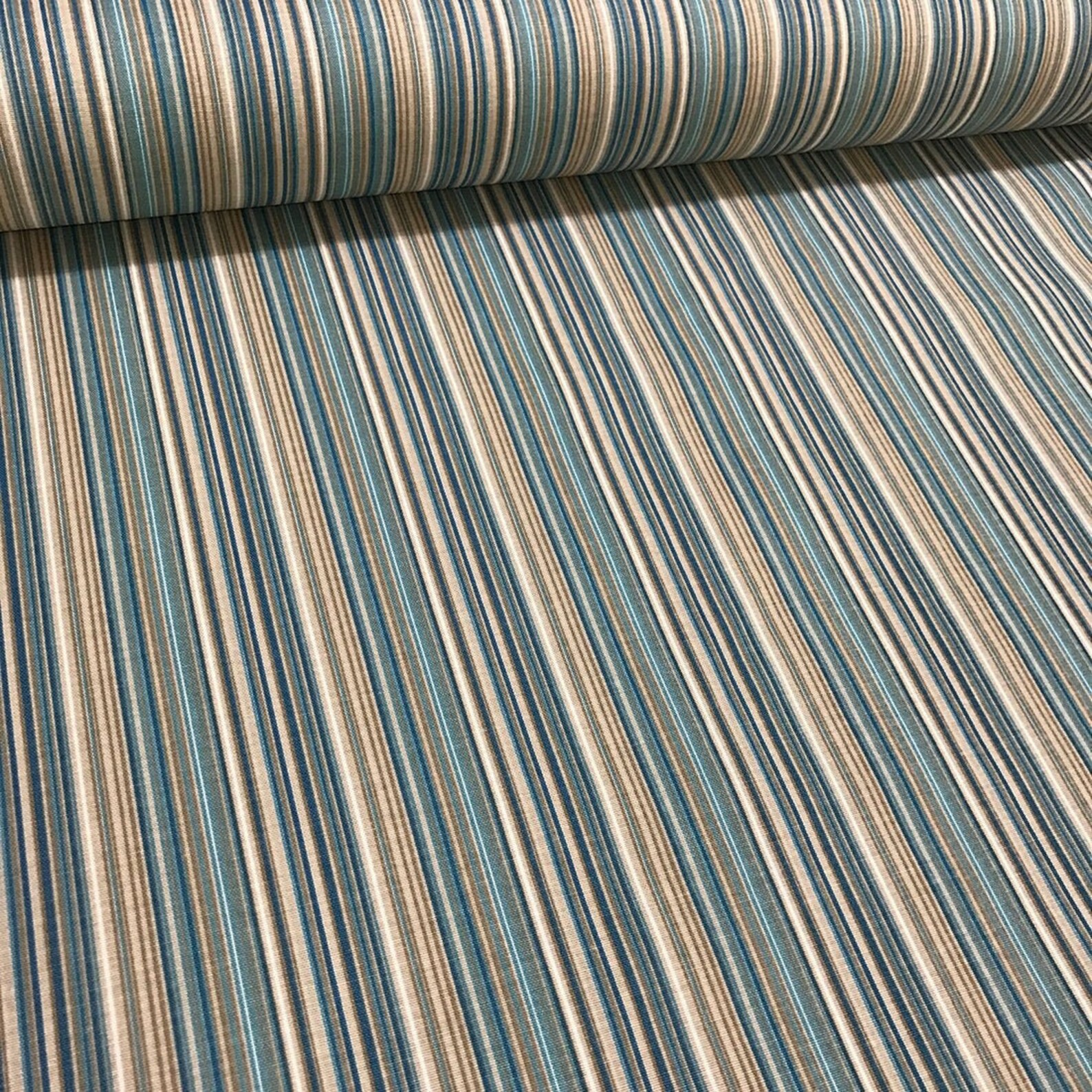 Vertical Stripe Fabric Blue Beige Striped Geometric Striped - Etsy