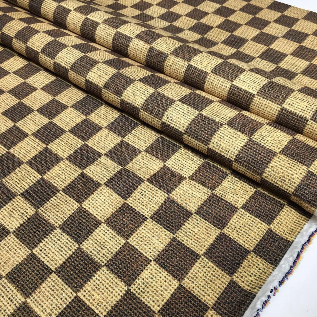 Brown Beige Checkered Fabric Hemp Print Digital Print Fabric - Etsy