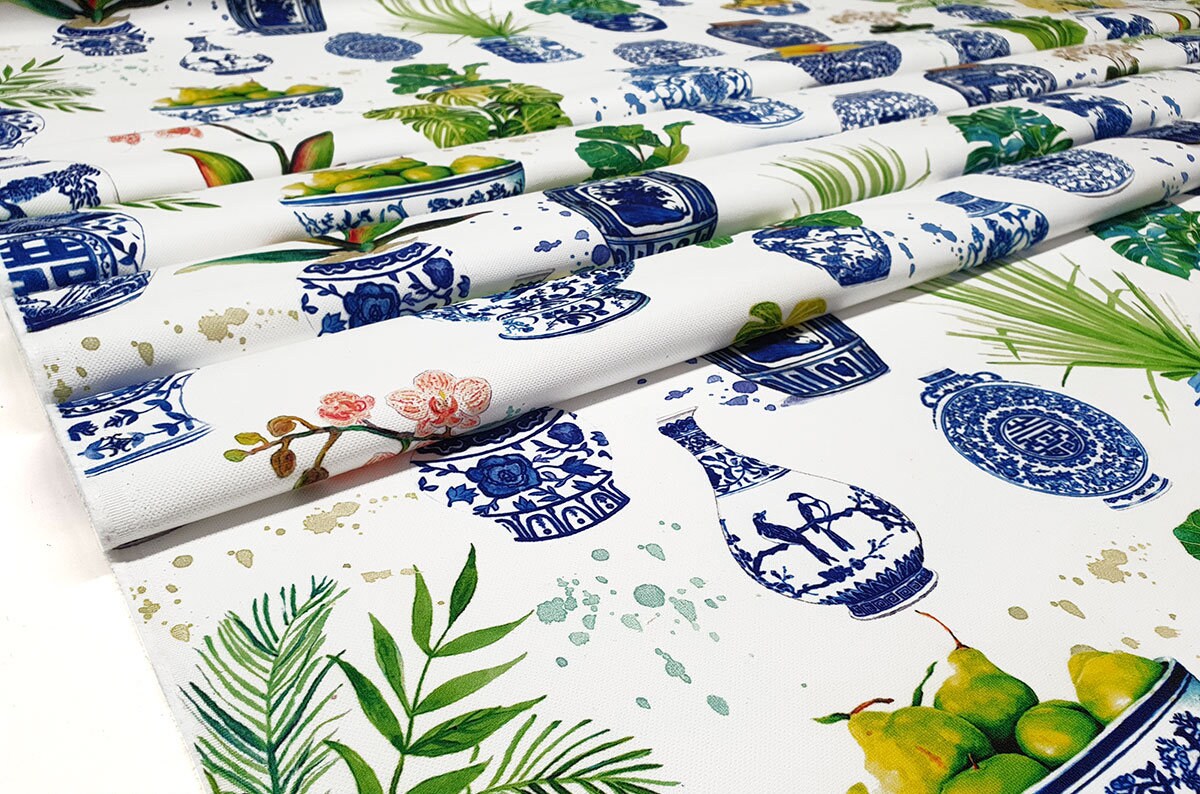 Curtain Upholstery Fabric, Porcelain Fabric, Faience Fabric, Bleu Blanc ...