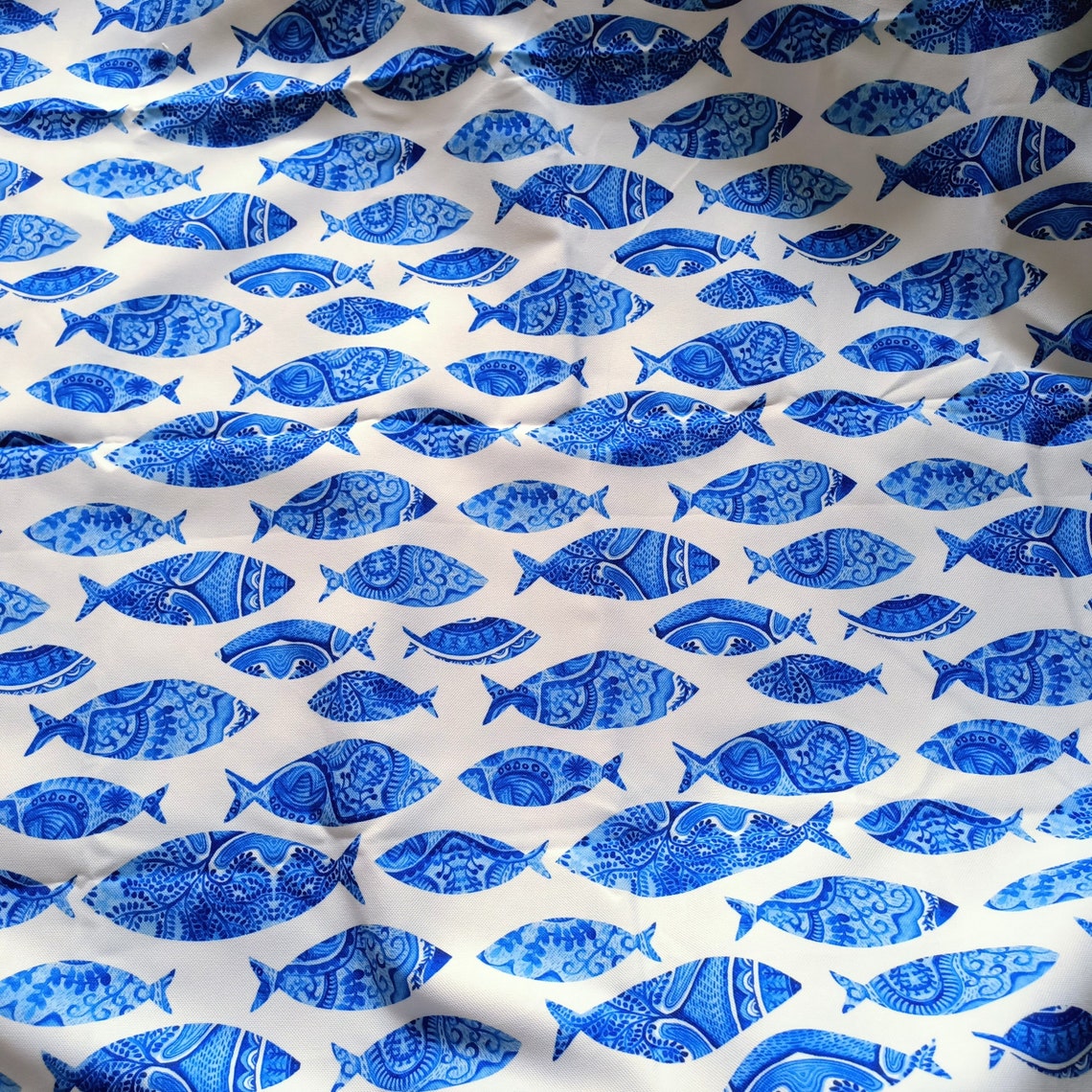 Blue Fish Fabric Fish Print Fabric Upholstery Fabric Hand | Etsy