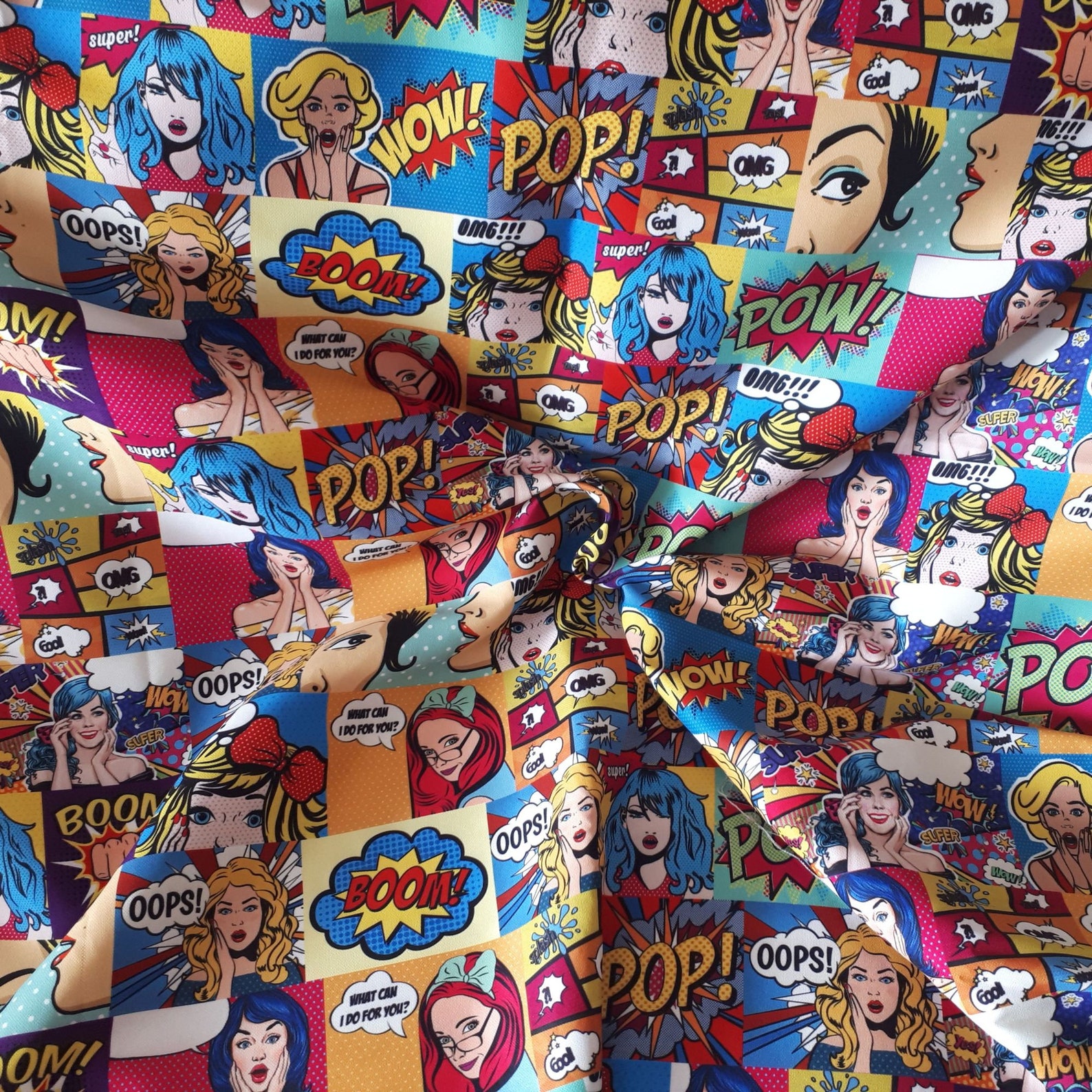 Pop Art Comic Art Book Print Fabric Woman Man Print Fabric | Etsy