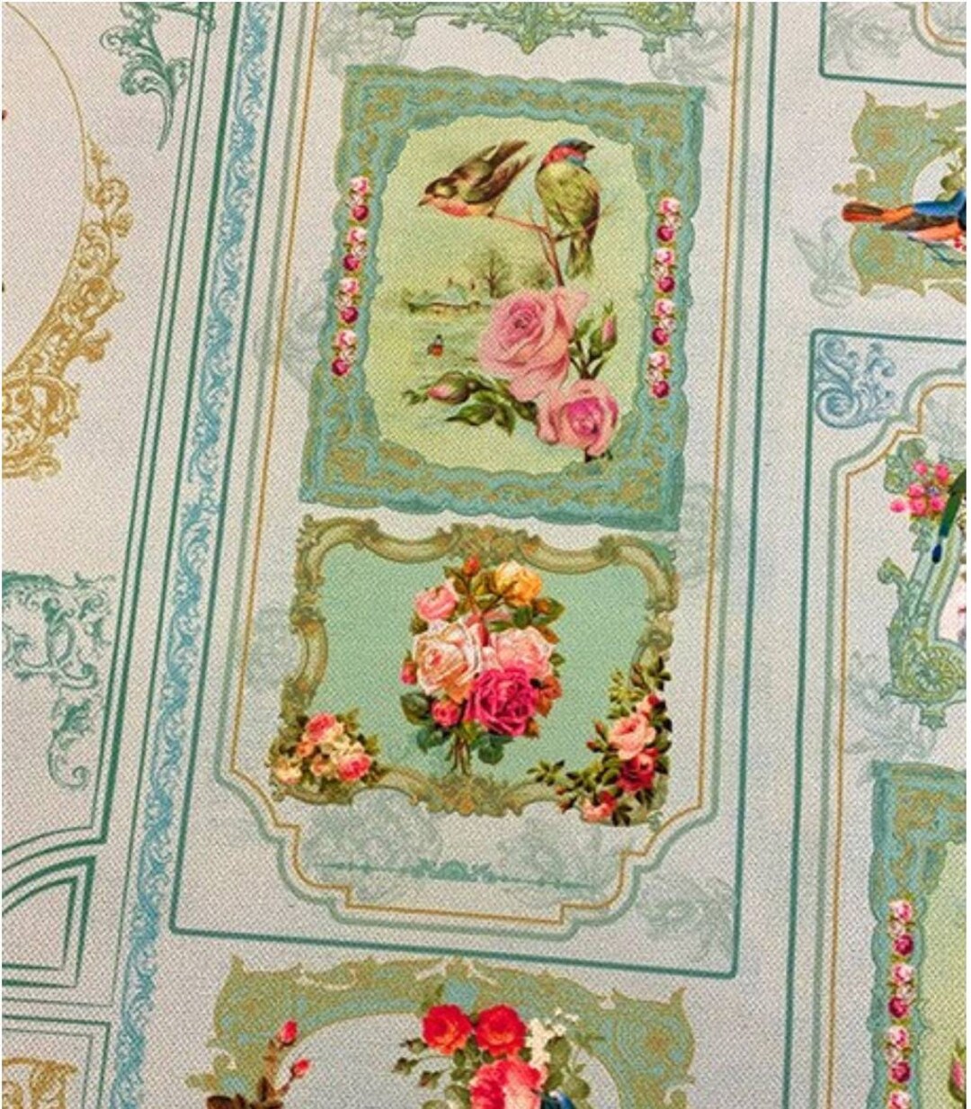 Vintage Rose Mint Fabric by the Yard, Vintage Upholstery Chiar Curtain ...