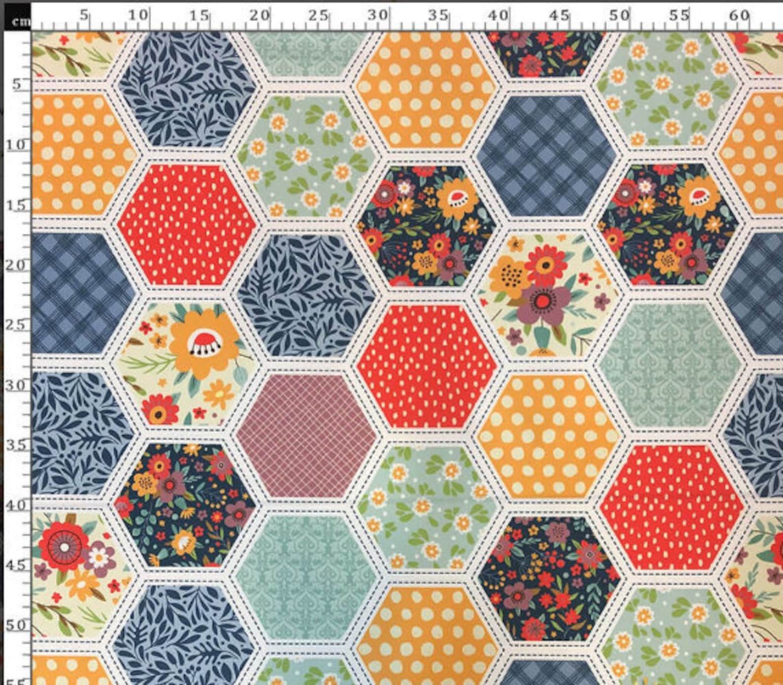 Patchwork Hexagon Floral Fabric Patchwork by the Yard - Etsy