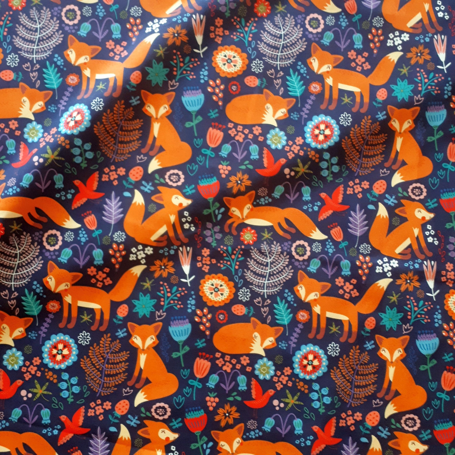 Fox and Flower, Plant and Bird Print Fabric for Home Decor, Upholstery ...