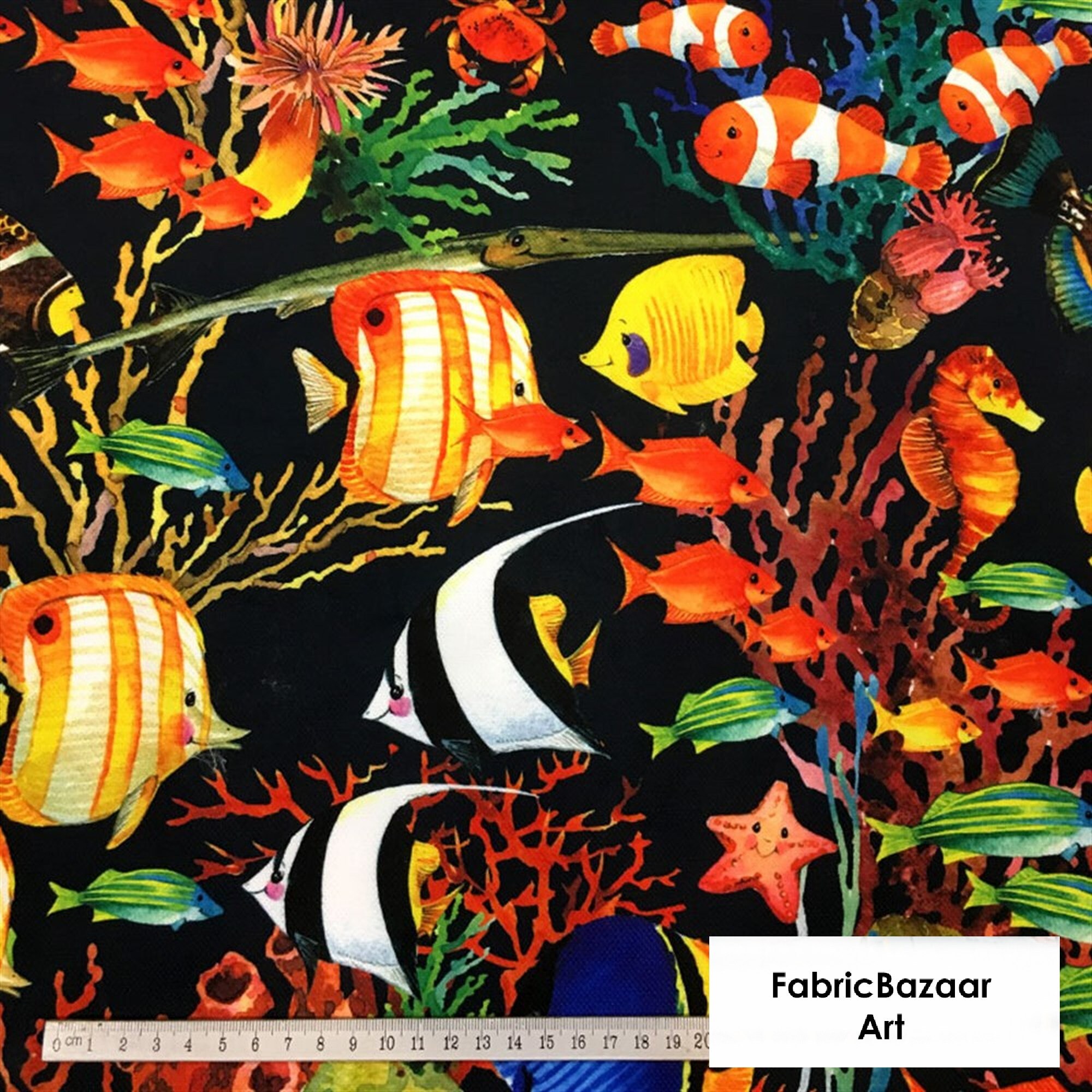 Aquarium patterned fabric fish pattern angelfish clownfish | Etsy
