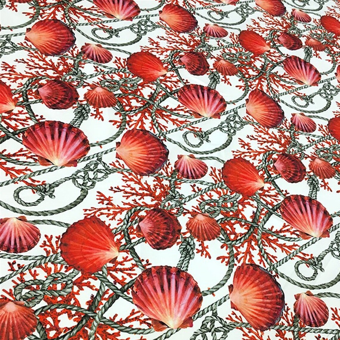 Red Mussel Pattern Fabric Rope Print Fabric Coral Print | Etsy