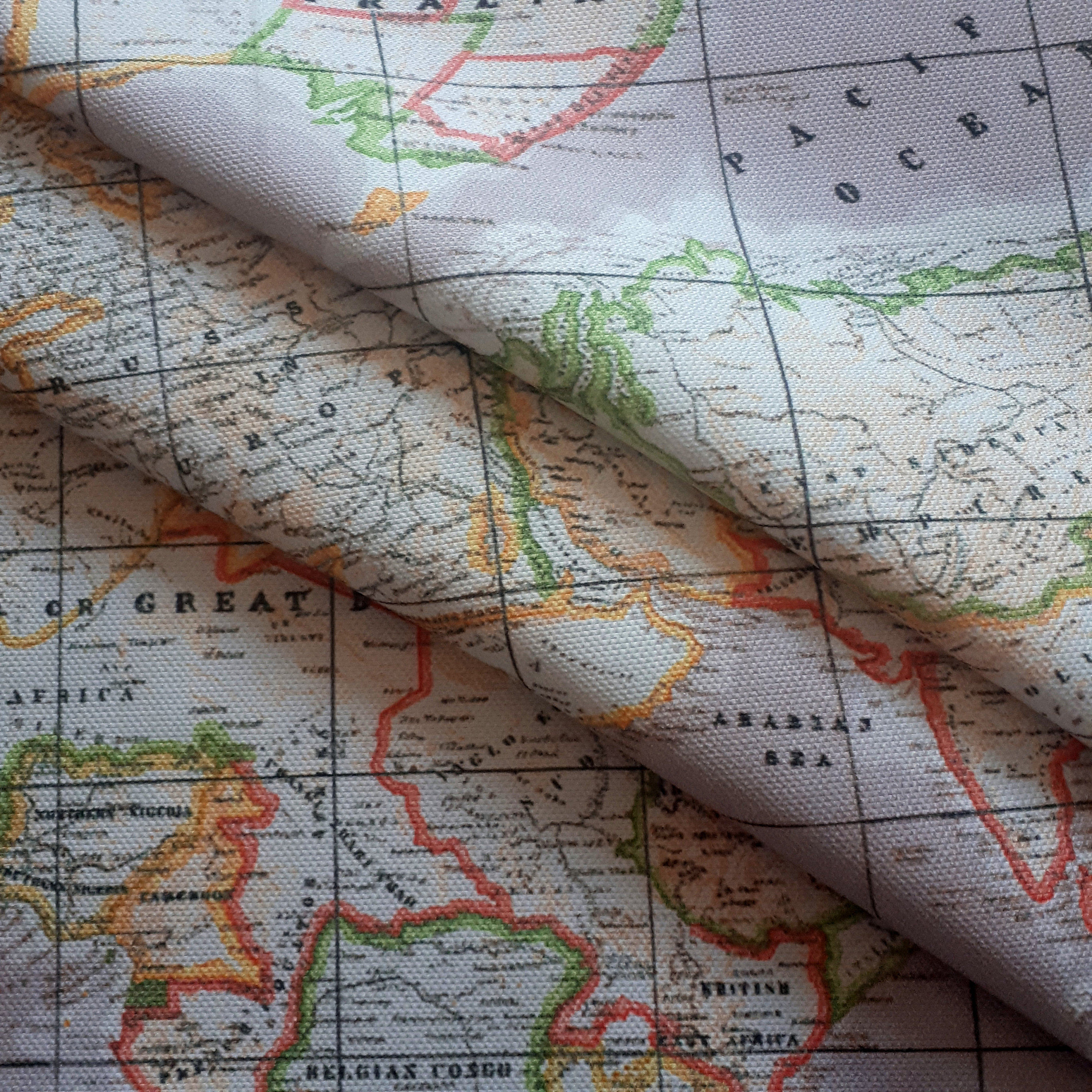 World Map Fabric, Europe, Asia, America, Africa, Australia Fabric, by ...