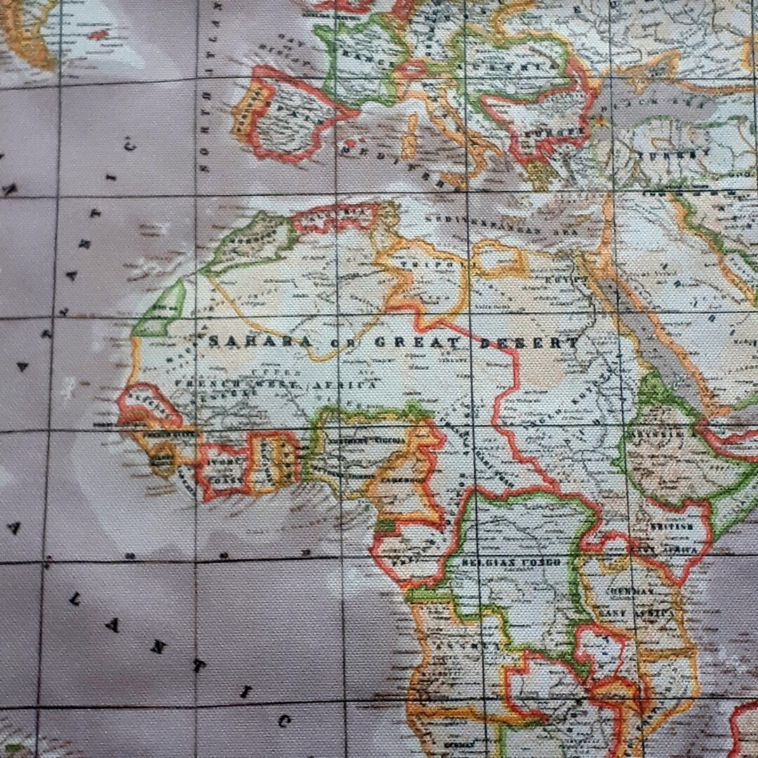 World Map Fabric, Europe, Asia, America, Africa, Australia Fabric, by ...